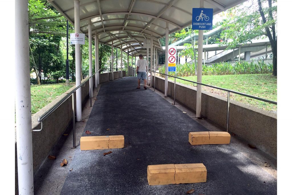 Erected barriers on walkways could affect those with disabilities